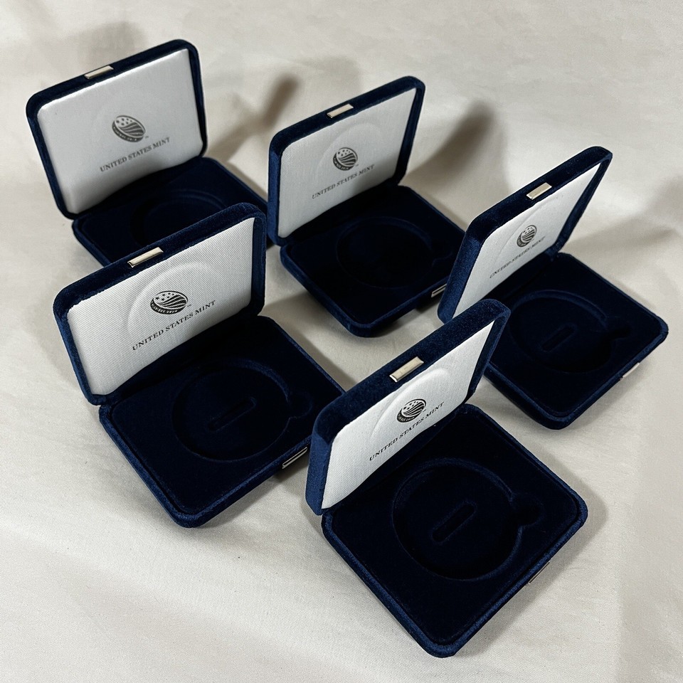 5 American Silver Eagle Cases Gift/Presentation Blue Velvet- No Coins ...