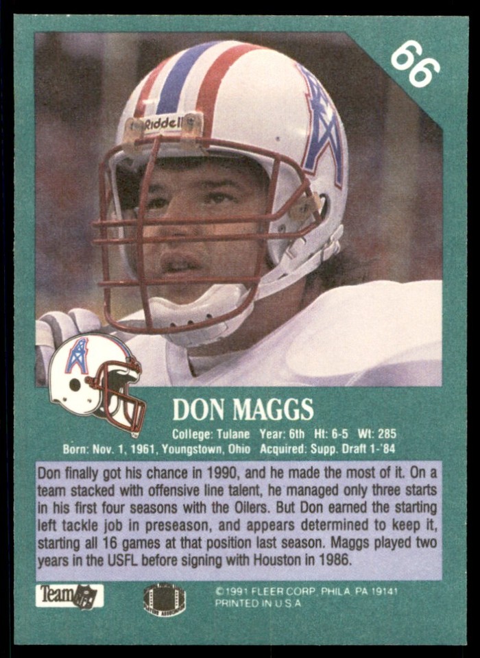 1991 FLEER DON MAGGS HOUSTON OILERS #66 | eBay