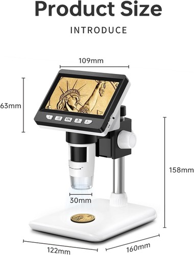 4.3" Coin Microscope - Aopick LCD Digital Microscope 1000X, 1080P USB ...