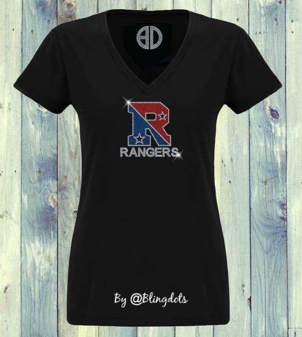 Rangers bling Shirt sequins glitter sparkling v neck | eBay