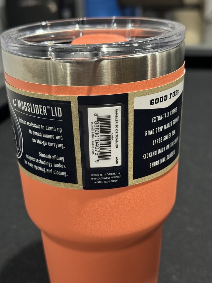 YETI Rambler CORAL 30oz Tumbler w/ CORAL Magslider Lid New Limited ...
