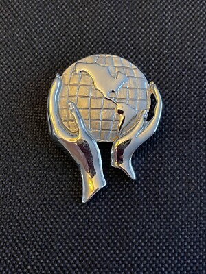 Globe Brooch Pin “The World In His Hands” Silver Tone Vintage Geography ...