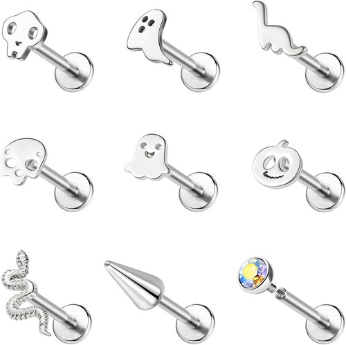 ZS 9Pcs 16G Halloween Lip Labret Studs, Stainless Steel L:6mm, SetB ...