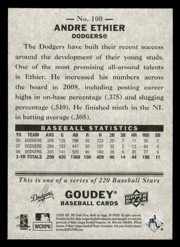 2009 Upper Deck Goudey #100 Andre Ethier Card Los Angeles Dodgers | eBay