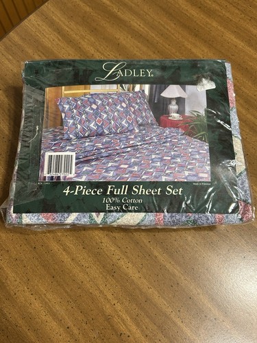 Vintage Ladley 4 piece Full Sheet Set 100% Cotton- Abstract Print- NOS ...