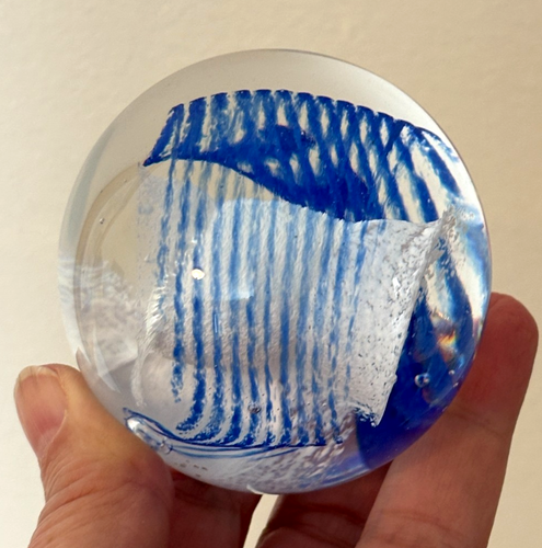 Caithness CIIG Art Glass Paperweight Blue White Swirl | eBay