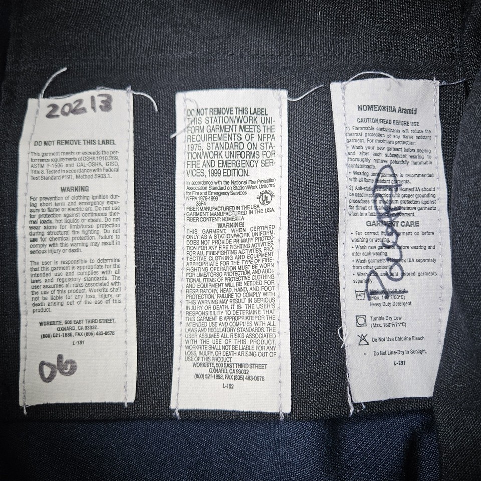 Workrite Benchmark Pants Mens 38x32 Navy Blue Flame Resistant Nomex ...