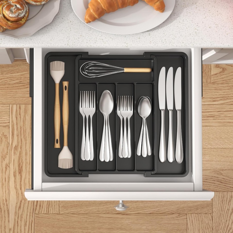 Silverware Drawer Organizer Expandable Plastic Cutlery Tray for Kitchen ...