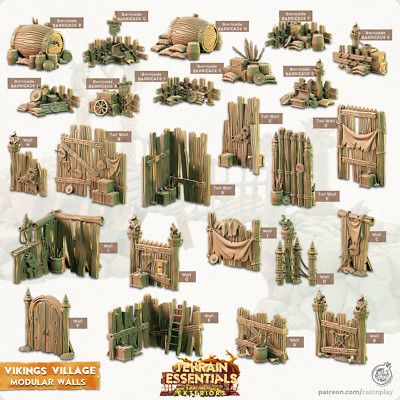 3D Printed Cast n Play Vikings Village Set Modular Walls 28mm 32mm D&D ...