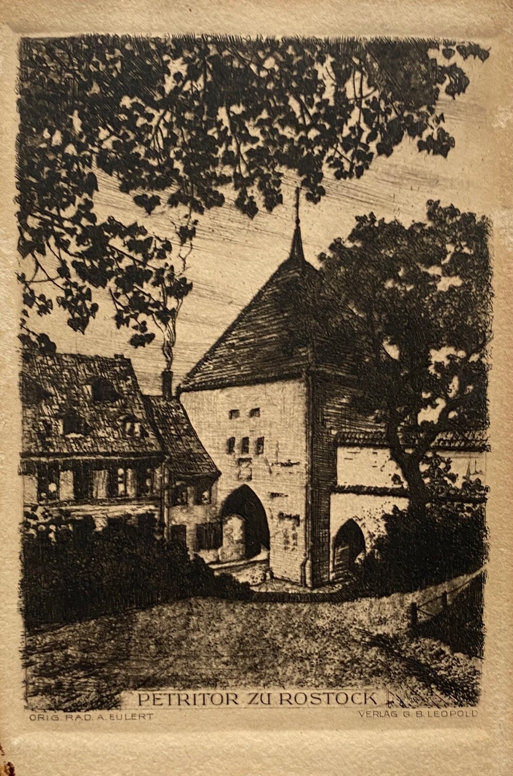 Radierung Rostock Arthur Eulert (1890-1946) Petritor Altstadt AK ...