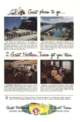 1952 Great Northern Railway: 2 Great Northern Trains Vintage Print Ad ...