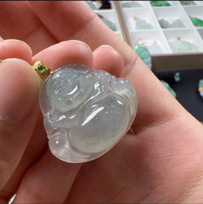 18K Gold Natural Burmese A-Grade Jade Buddha Pendant - Ice Type ...