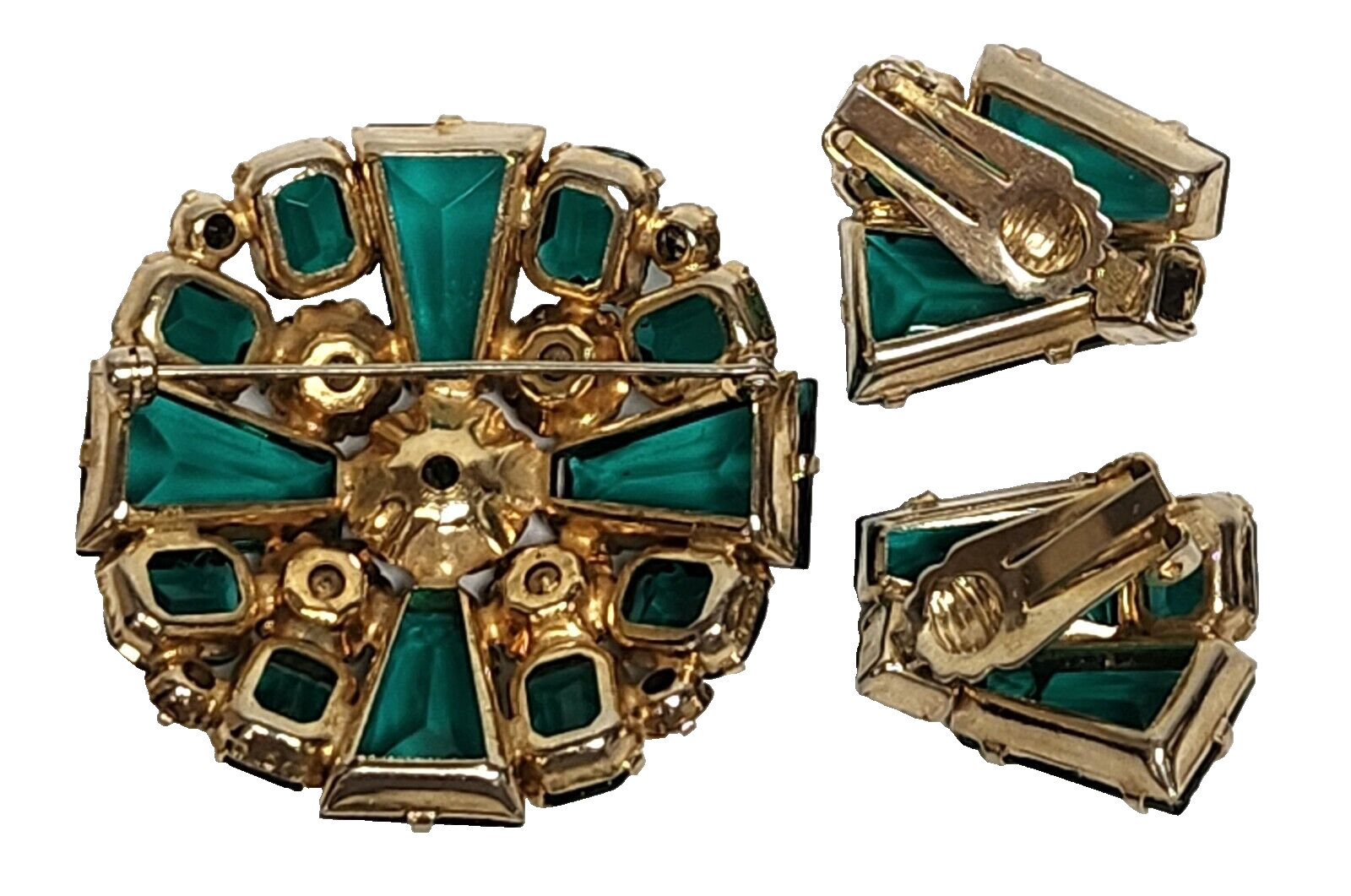 Gorgeous Vintage Green Keystone Shape Rhinestone Clip Earrings Brooch ...