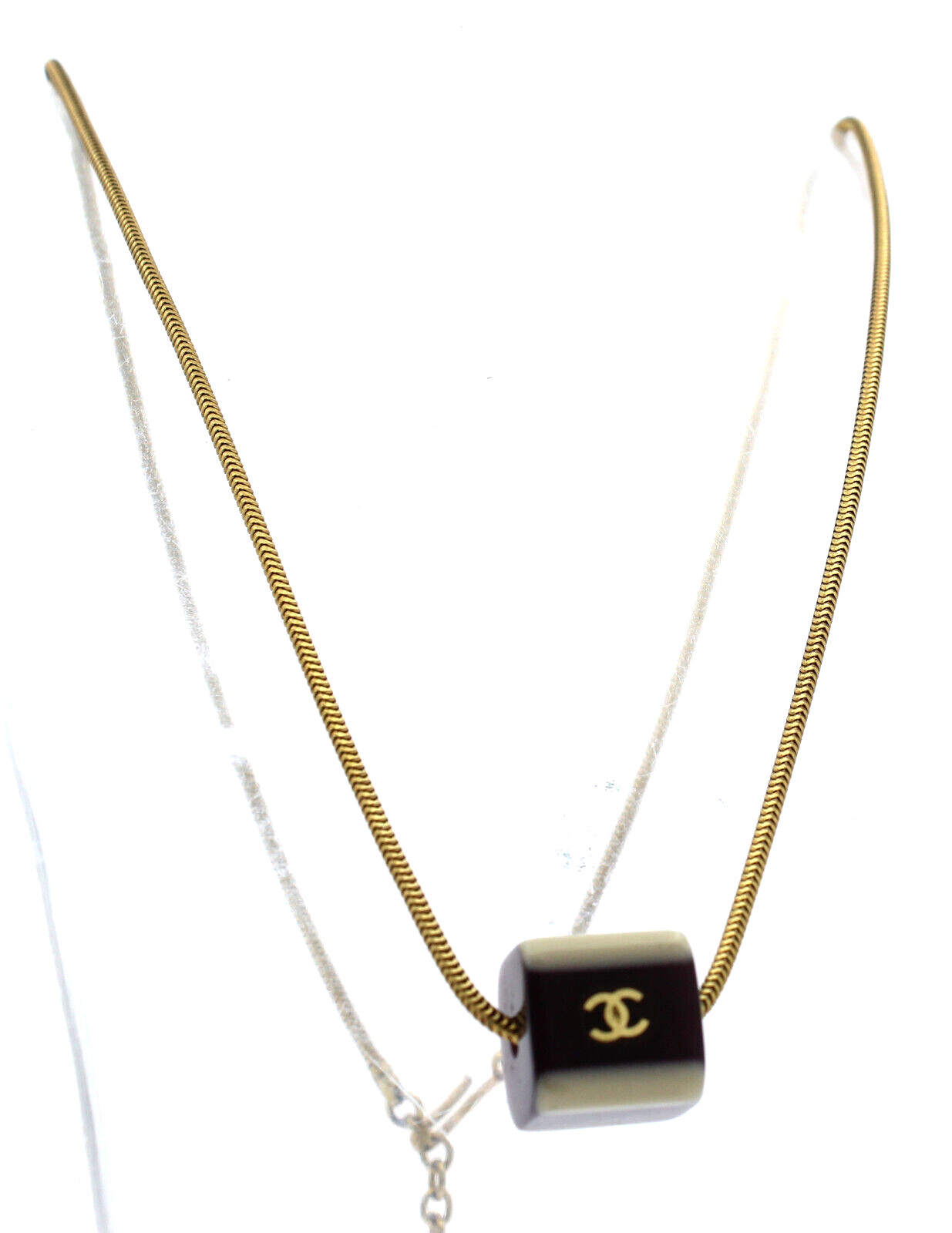 Chanel Brown White Resin Cube CC Logo Pendant Necklace - Gem