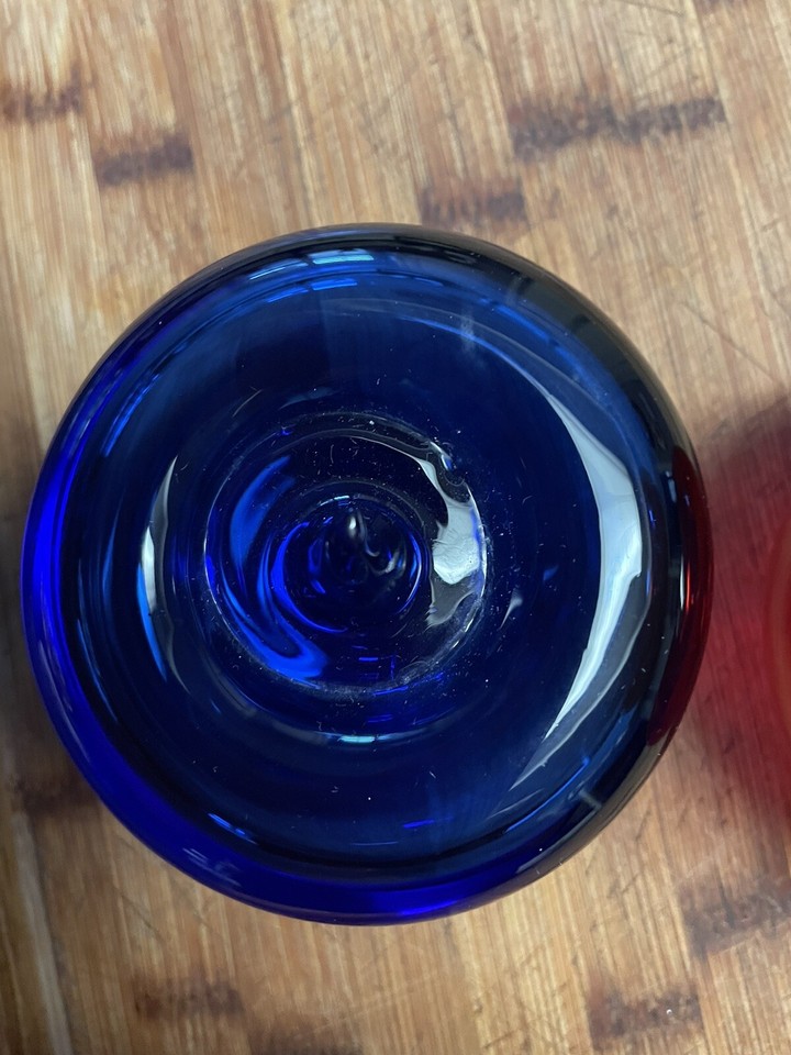 Vintage Blenko Style ART GLASS Cobalt Blue APPLE Fruit Retro MCM | eBay