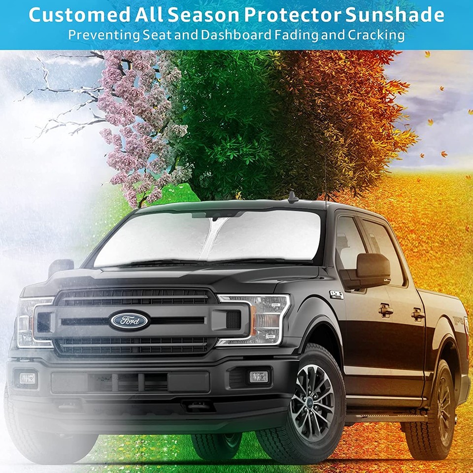Custom For Ford F150 2015-20 Car Front Windshield Sun Shade Foldable ...