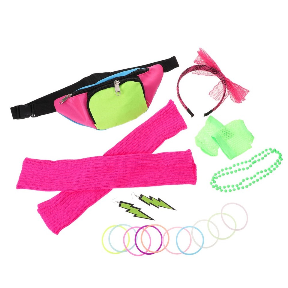 19pcs Neon Outfit 80s Neon Workout Costume Accessories - Retro Fanny ...