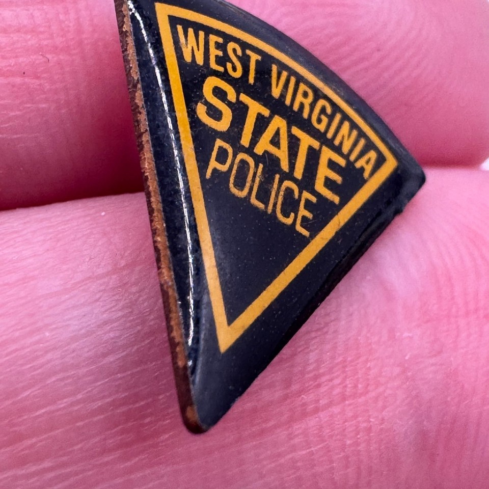 Vtg West Virginia State Police Triangle Shield Enamel Lapel Pin Black ...