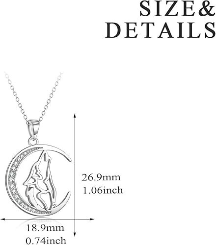 925 Sterling Silver Wolf Moon Pendant Necklace Jewelry Gift for Women ...