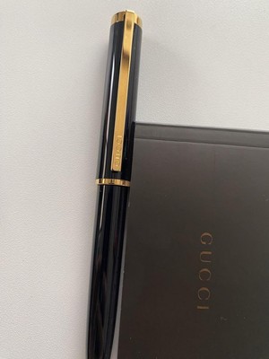 GUCCI Ballpoint Pen Black Gold G Logo made in Italy Writing Instruments ...