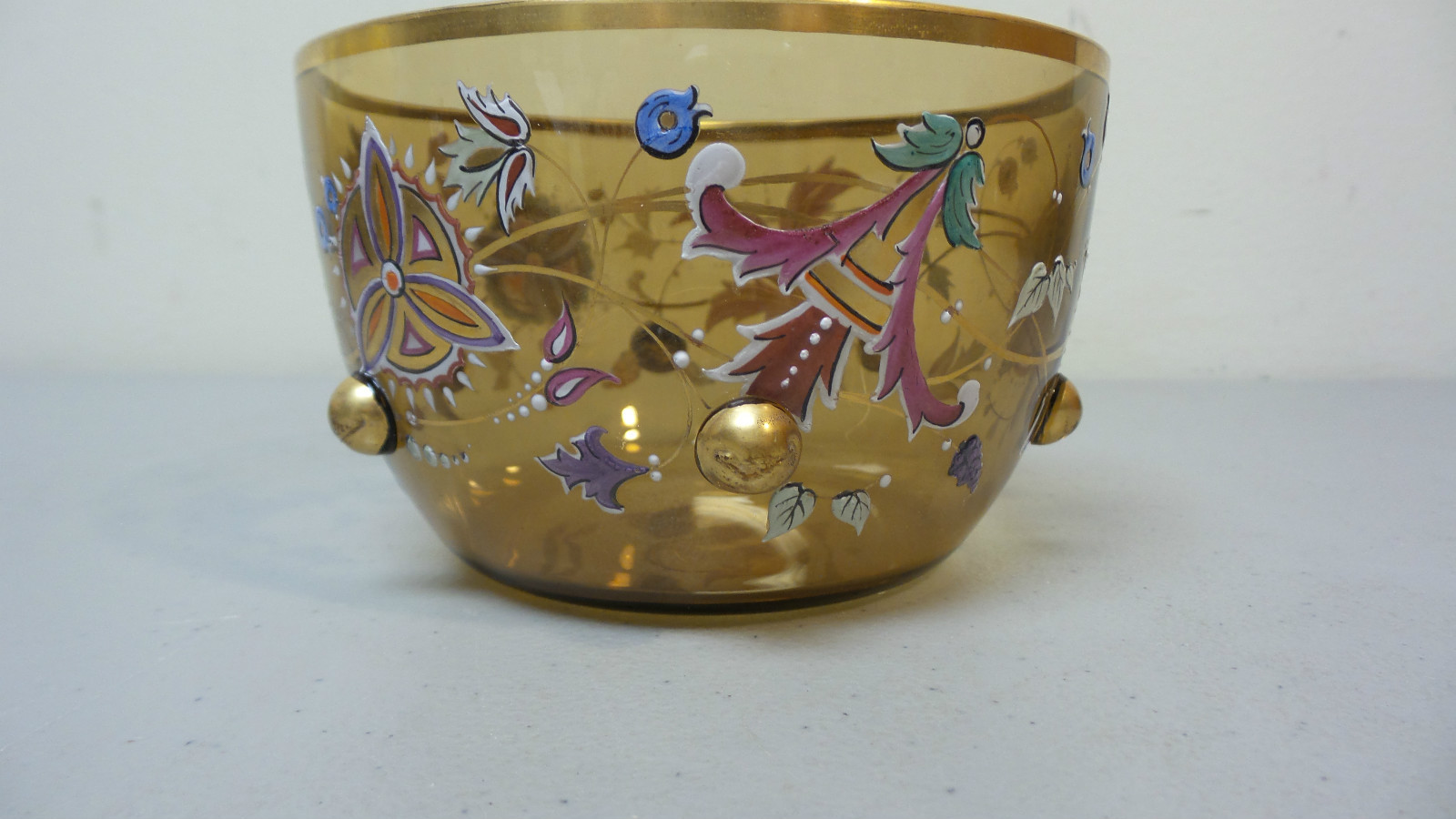 STUNNING 19th C. BOHEMIAN ENAMELED & JEWELED ART GLASS FINGER BOWL ...