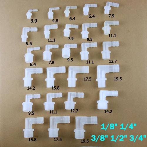 90° Elbow Plastic Barbed Joiner Male Thread Hose Pipe Connector Water ...