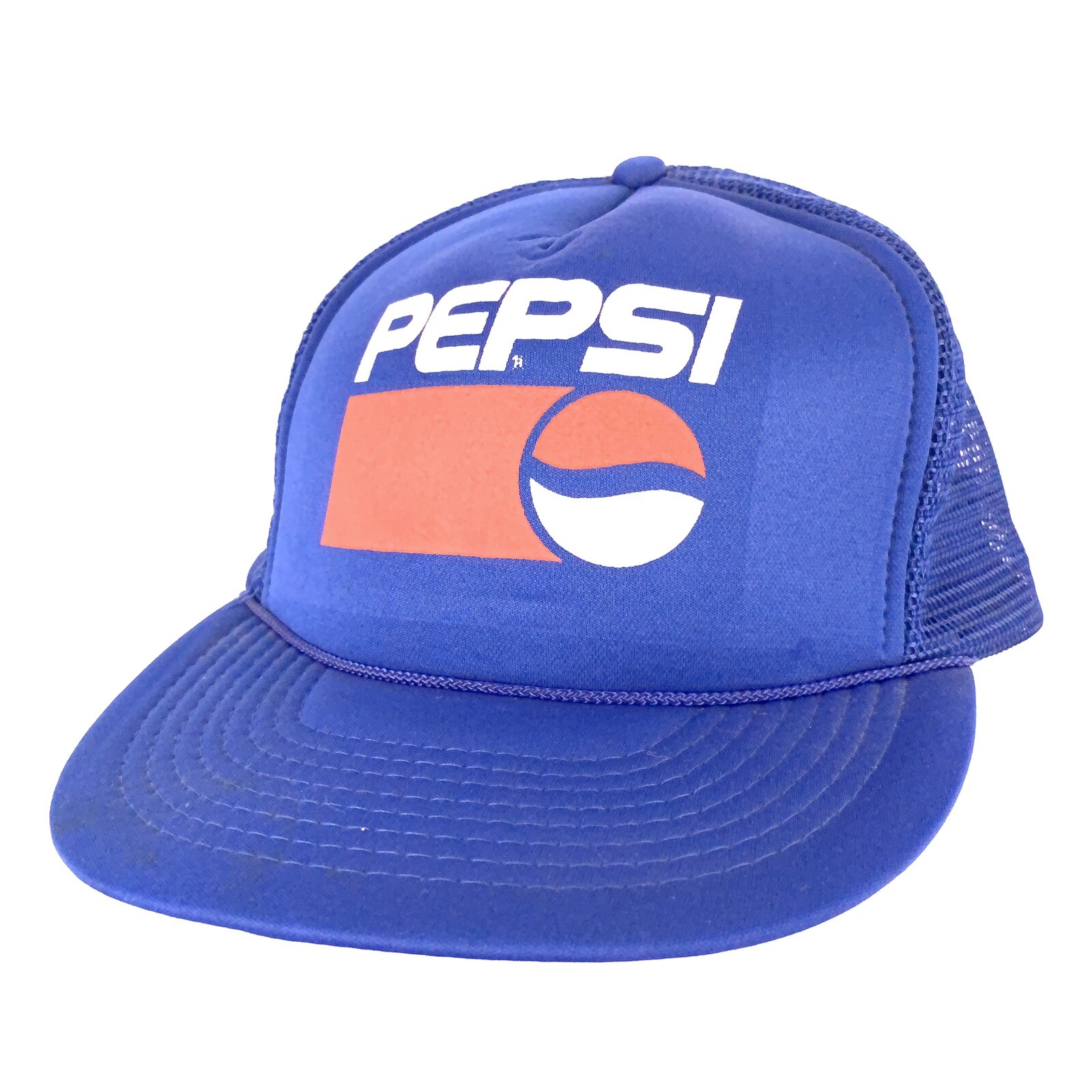 Vtg 80s Pepsi Logo Hat Soda Pop Cola Script Mesh Snap… - Gem