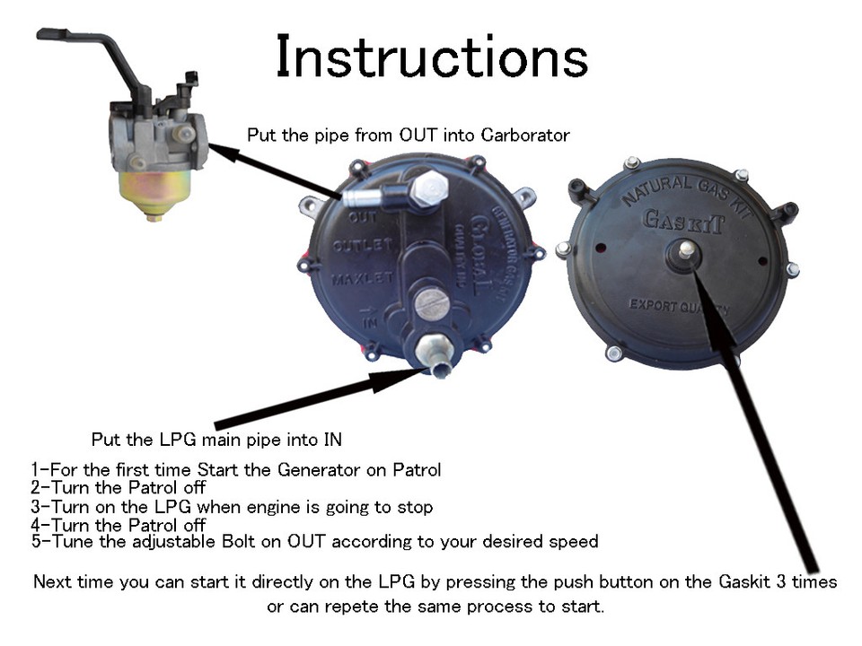 Methane CNG Propane LPG Gas Conversion Kits for 1-7KW Petrol Gasoline ...