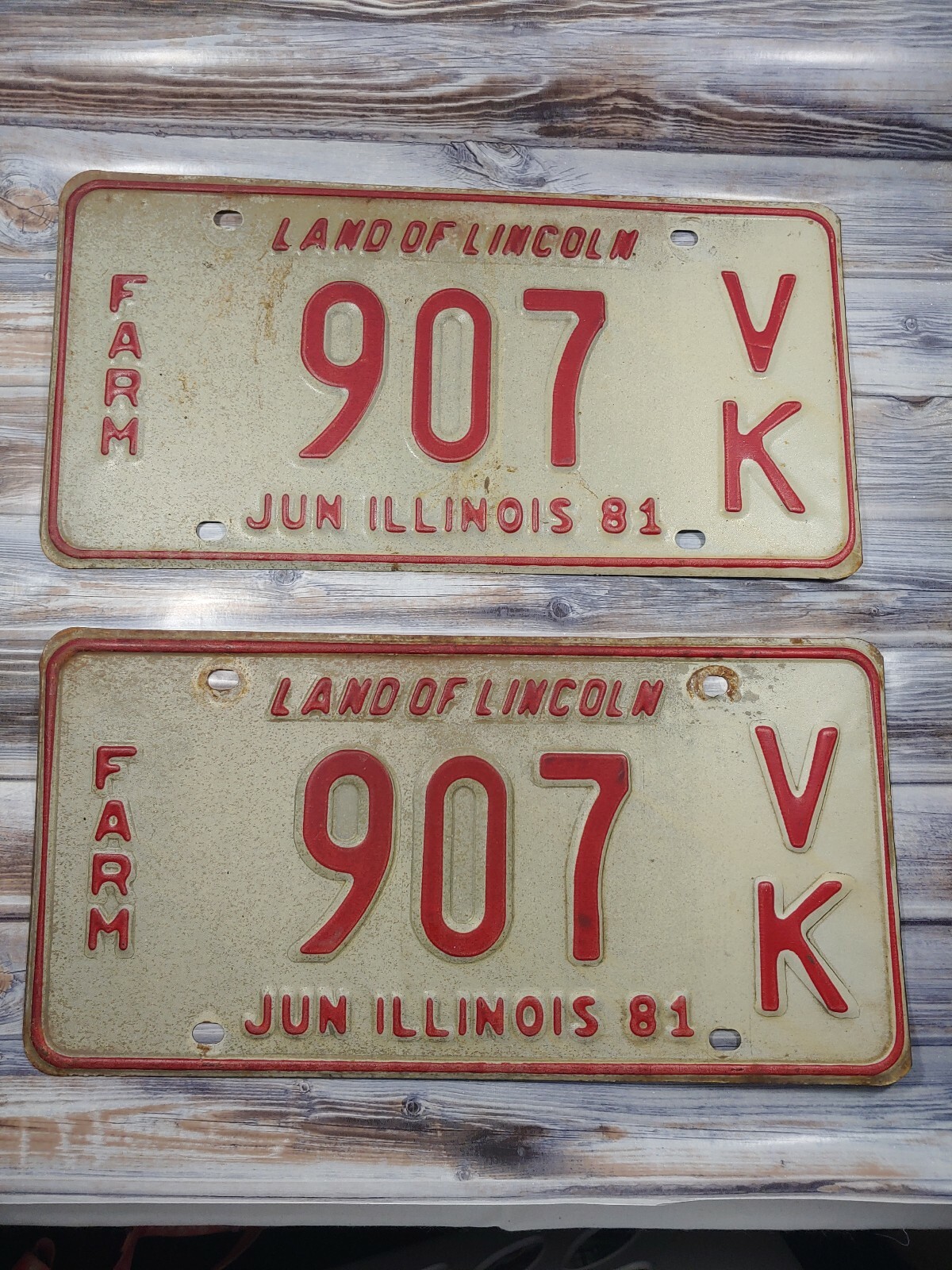 Vintage Rustic 1981 Illinois Licence Plates Set Farm Land of Lincoln ...