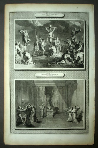 Jesus Christ And Robbers Crucify et Le Sail From Temple engraving Of ...