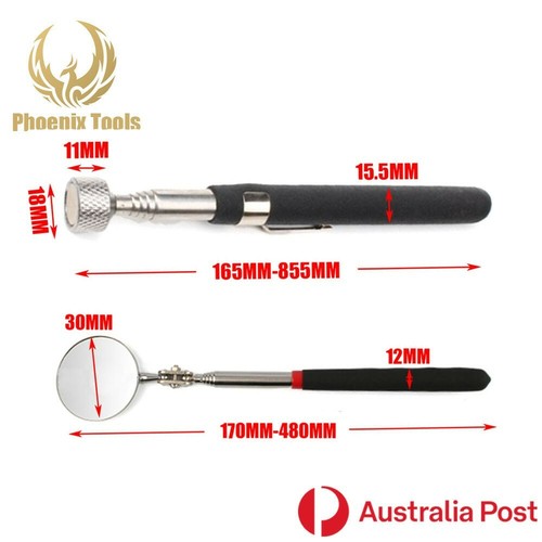 2x 2PC Magnet Telescopic Magnetic Pick Up Rod & Inspection Round Mirror ...