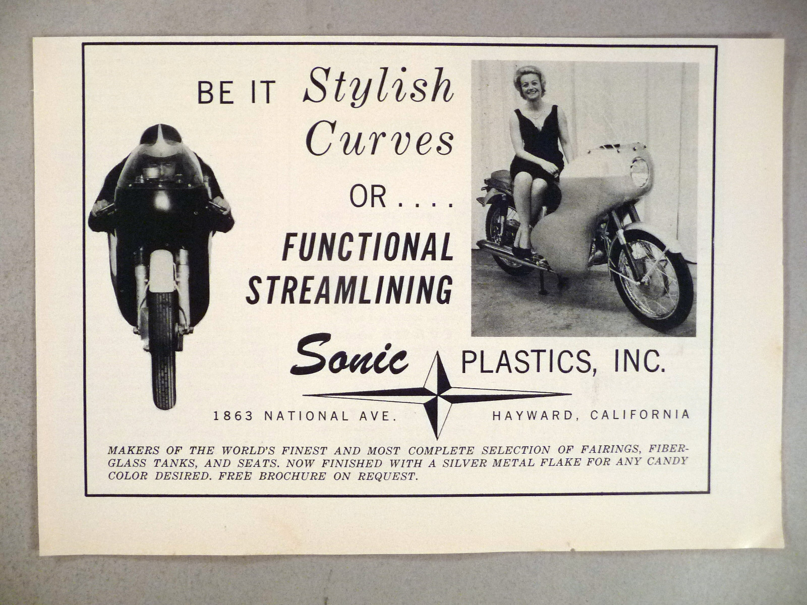 Sonic Plastics Motorcycle Fairing PRINT AD - 1963 ~~ tanks, fairings ...