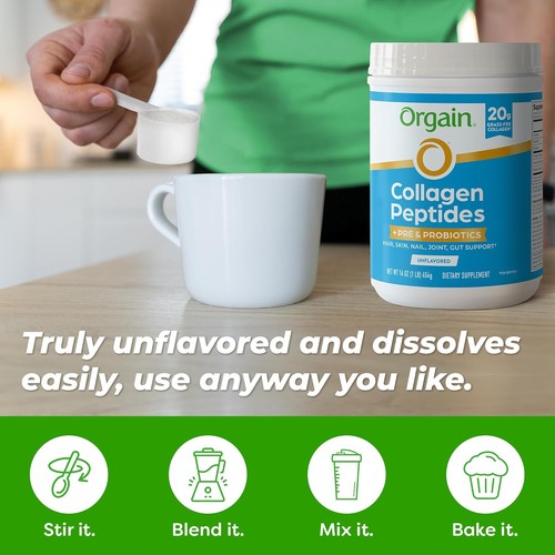 Orgain Hydrolyzed Collagen Peptides + Prebiotic & Probiotics Powder for ...
