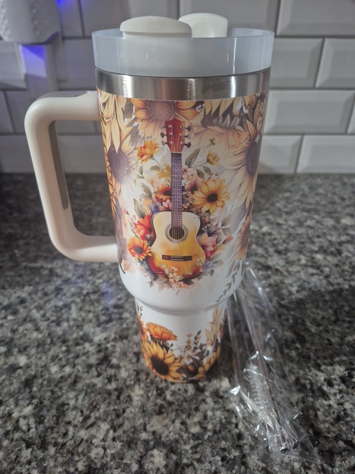 40 Oz Tumbler With Handle 40oz Sunflower Guitar W Lid Straw Double ...