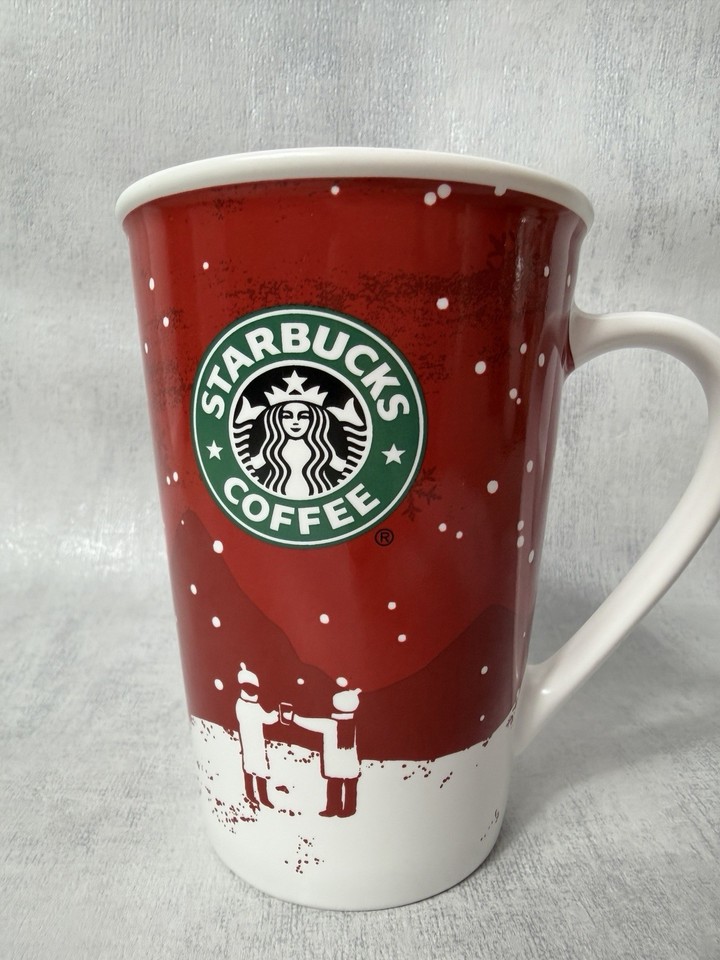 Starbucks Red Holiday Mug 2007 Christmas Snow Scene 12oz Coffee Cup VGC ...
