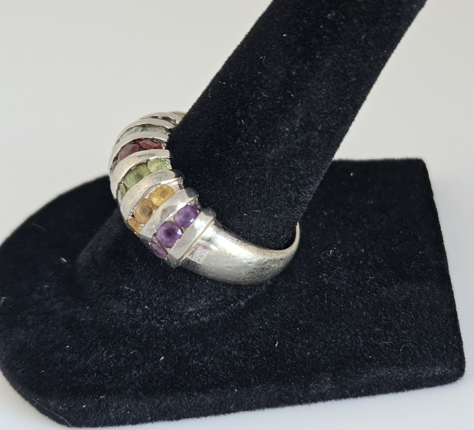 Vintage 925 Silver Ring w/Citrine, Peridot, Amethyst, Garnet ...