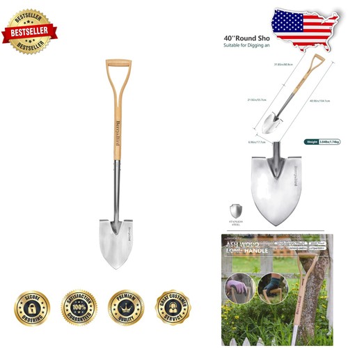40.98" Ergonomic Round Point Digging Shovel - Durable Stainless Steel ...