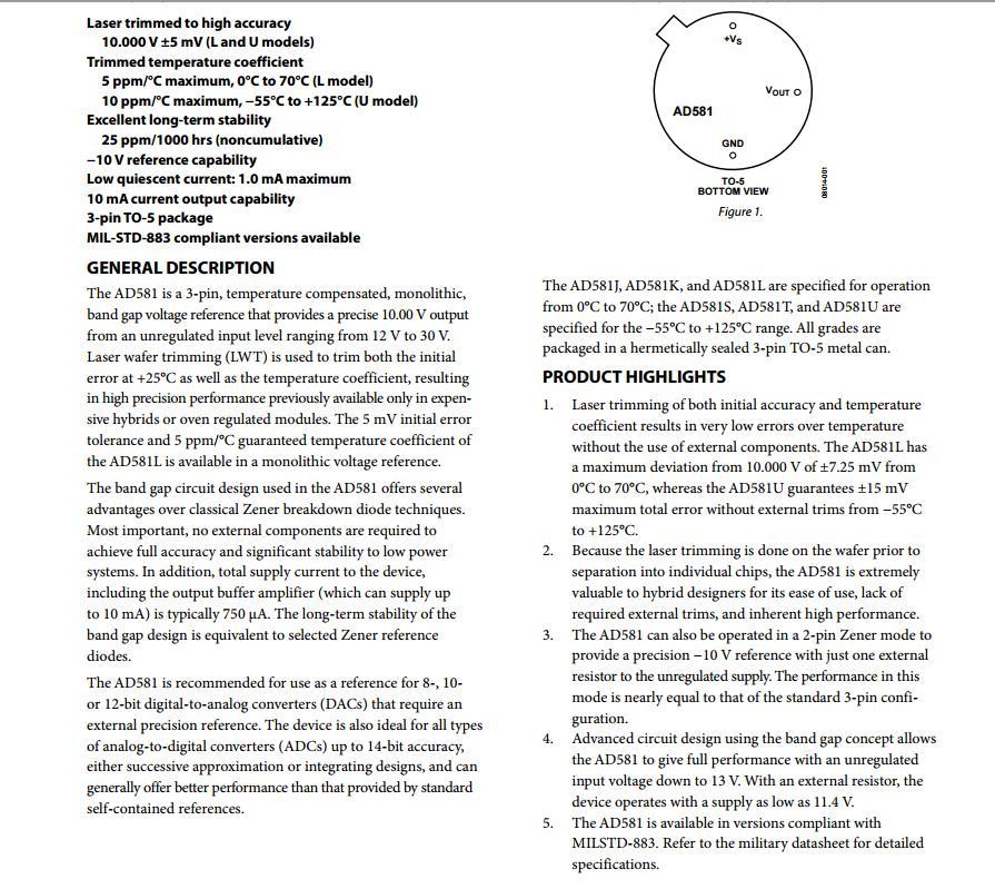 1x AD581UH High Precision 10 V IC Reference AD581 | eBay