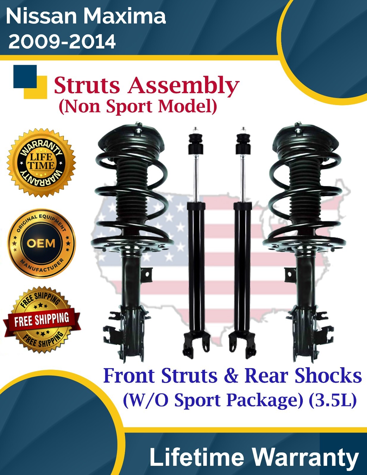 OE Front Struts & Rear Shocks For 2009-2014 Nissan Maxima 3.5L W/o ...