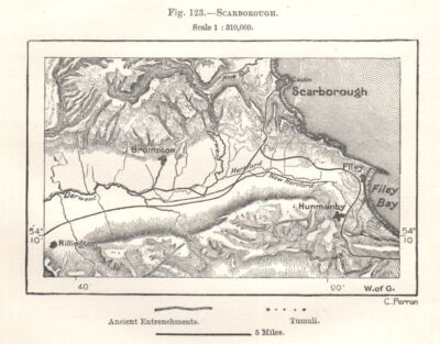 Scarborough & Filey. Yorkshire. Sketch map 1885 old antique plan chart ...