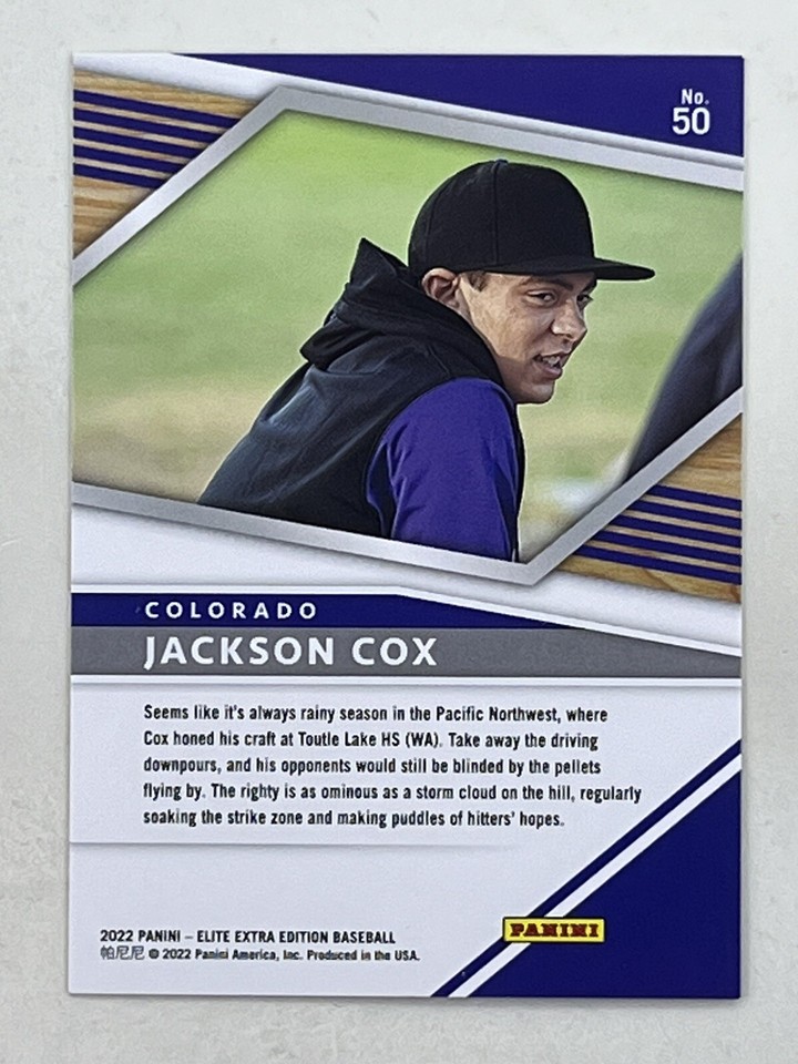 Jackson Cox 2022 Panini Elite Extra Edition /999 #50 MLB Rockies ...
