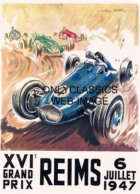 1947 REIMS GRAND PRIX FORMULA 1 AUTO RACING POSTER GEO HAM ART GRAPHICS ...