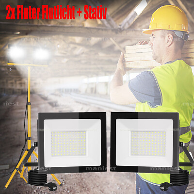 2x LED Fluter Flutlicht Baustrahler Scheinwerfer mit Stativ Stecker 50 ...