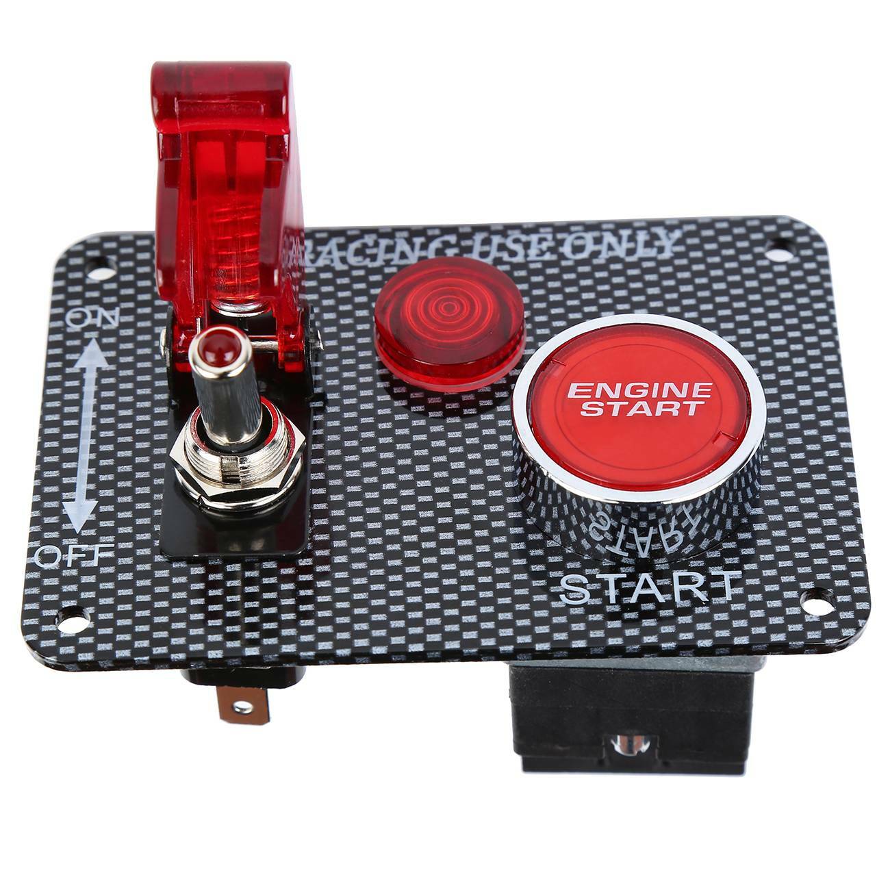 12V Carbon Ignition Switch Panel Engine Start LED Push Button Toggle ...