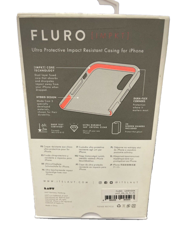 LAUT Apple iPhone X Case Fluro - Lavender New - 2 screen guards included | eBay
