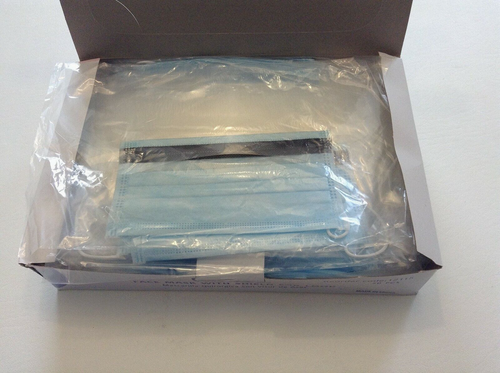 Surgical Face Mask with Anti Fog Ear Loop & Eye Shield Blue Dental 50 ...