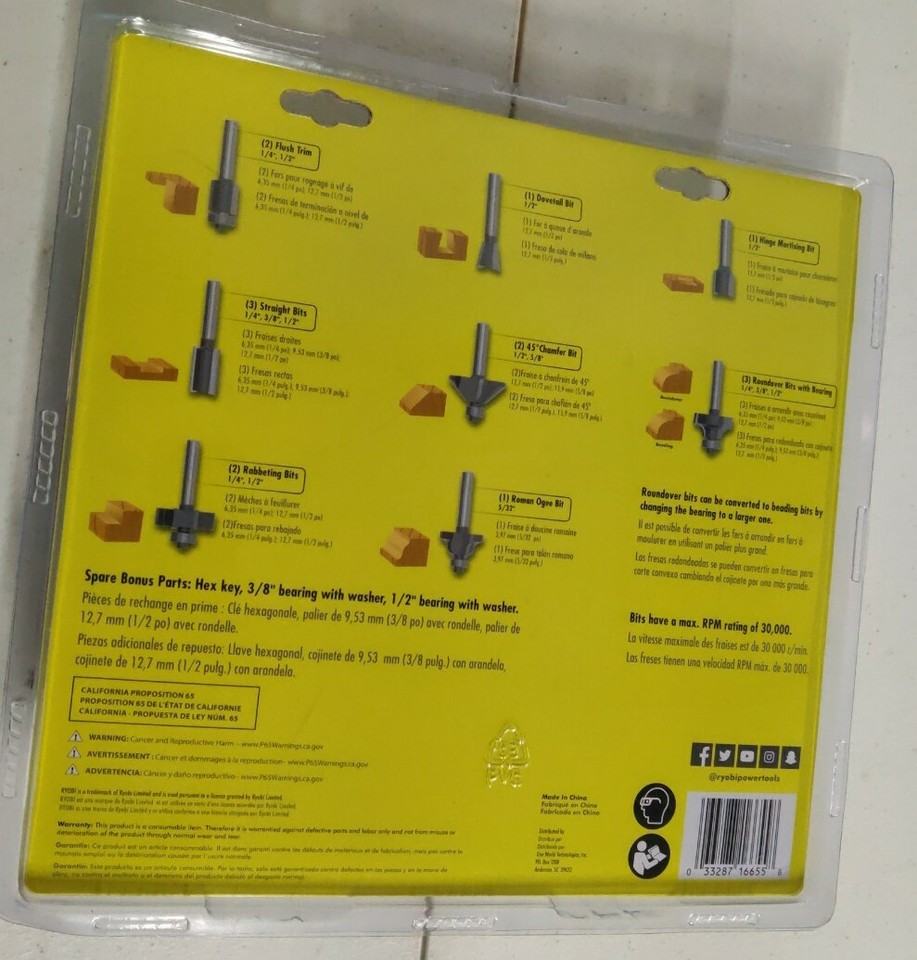 Ryobi A25R151 Shank Carbide Router Bit Set 15 Piece router bit b ...