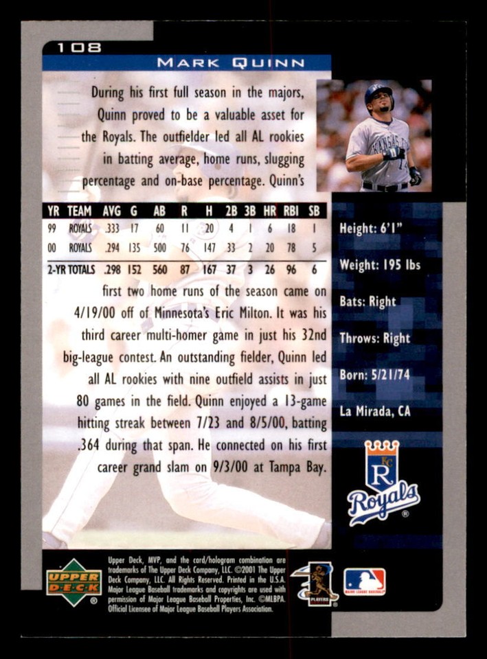 2001 Upper Deck MVP #108 Mark Quinn Kansas City Royals | eBay