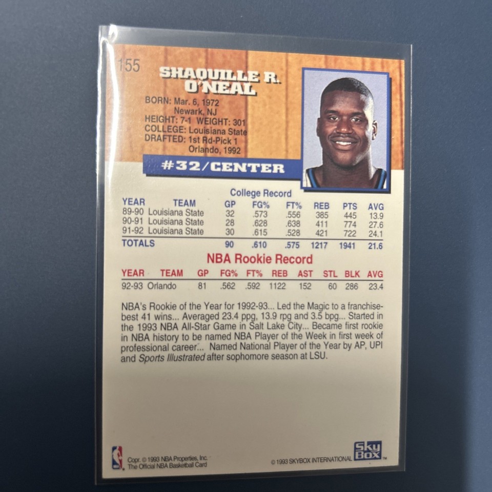 1993-94 NBA Hoops #155 Shaquille O'Neal Orlando Magic Shaq Skybox | eBay