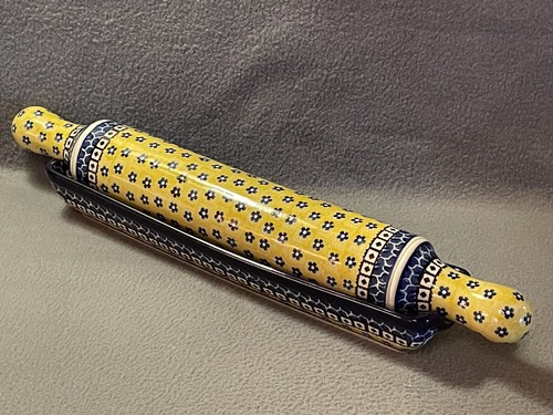 Boleslawiec Polish Pottery Rolling Pin Cradle 17.5” Hand Painted Made ...